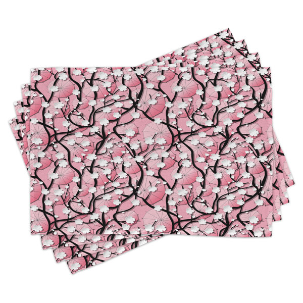 East Urban Home Platzdeckchen 4er Set, Sakura Tree Regenschirme, Schwarz Rosa | Wayfair.de